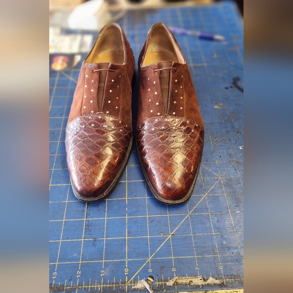 David Eden Brown Suede And Alligator Dress Shoes Size… - Gem